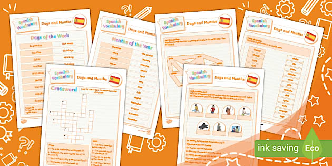 Spanish Vocabulary: Days and Months in Spanish - Twinkl
