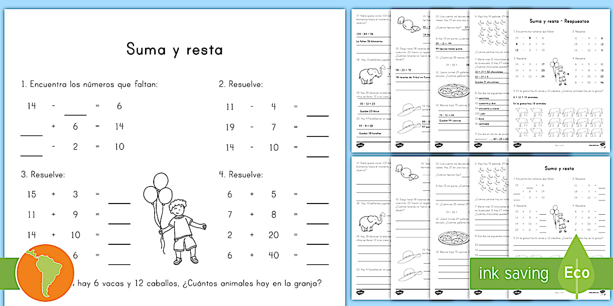 Ficha de actividad: Sumas y restas - Twinkl