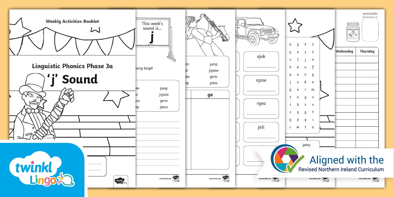 NI Linguistic Phonics Phase 3a 'j' Sound Activities Booklet