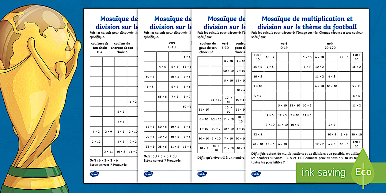 Title : Feuille d'activités : mosaïque de multiplication et division sur le