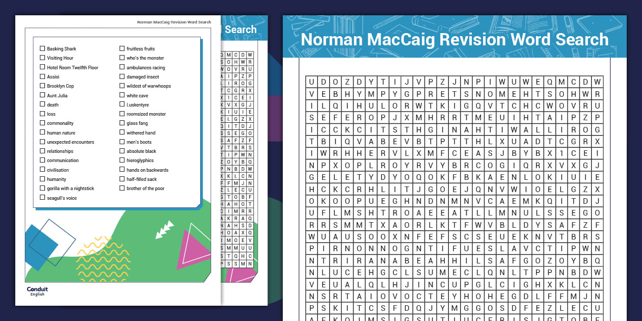 Norman MacCaig Poetry Word Search (teacher made) - Twinkl