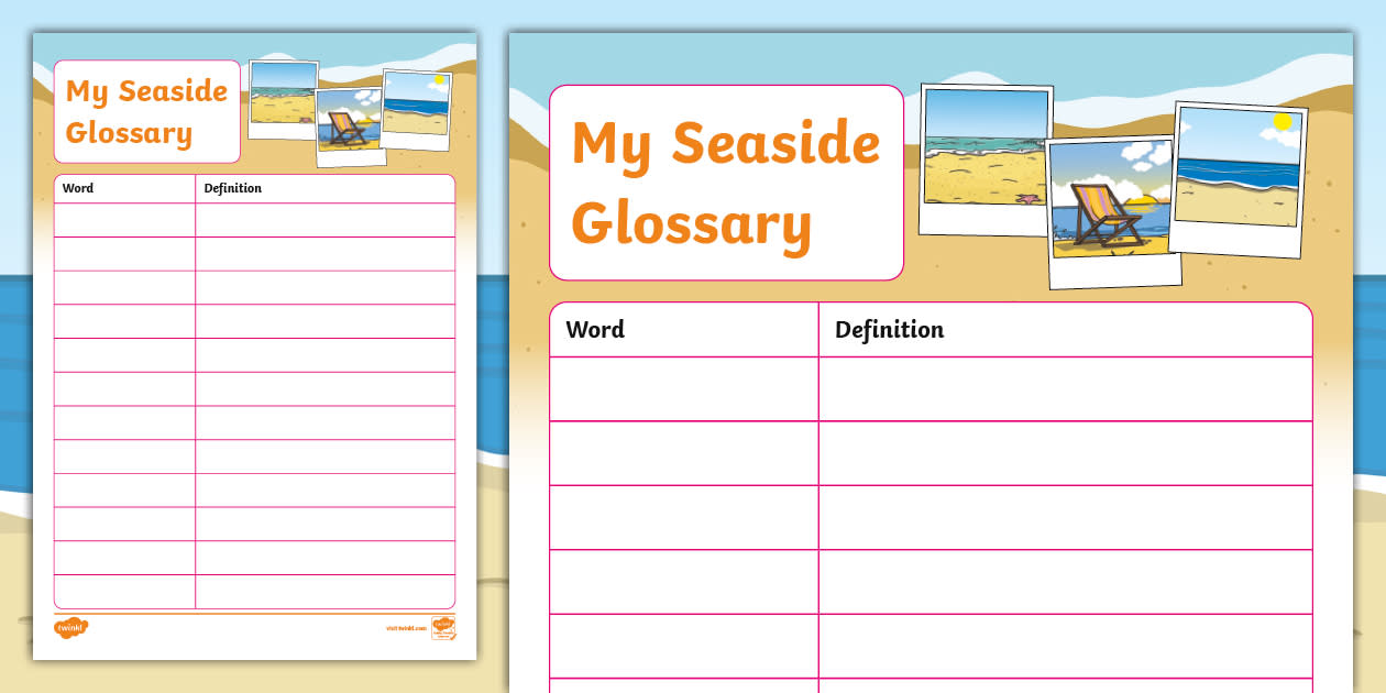 Seaside Glossary Writing Template - Twinkl