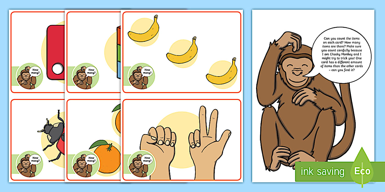Cheeky Monkey Number 3 Counting Cards Activity Pack - Twinkl