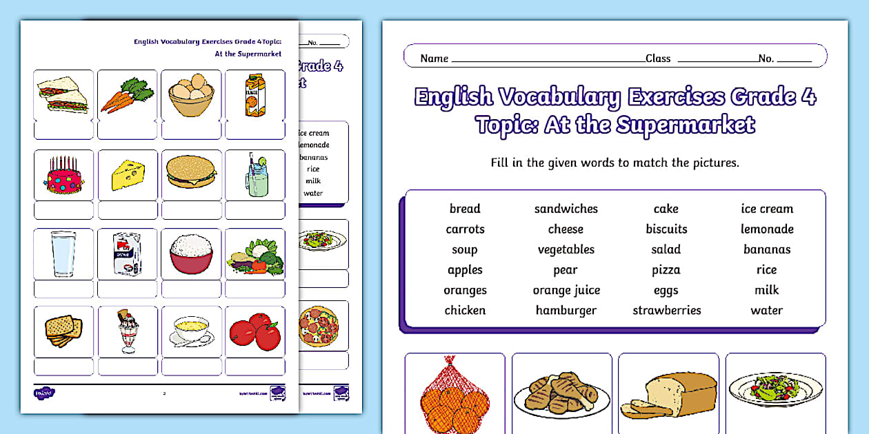 Food Vocabulary Worksheet (professor feito) - Twinkl