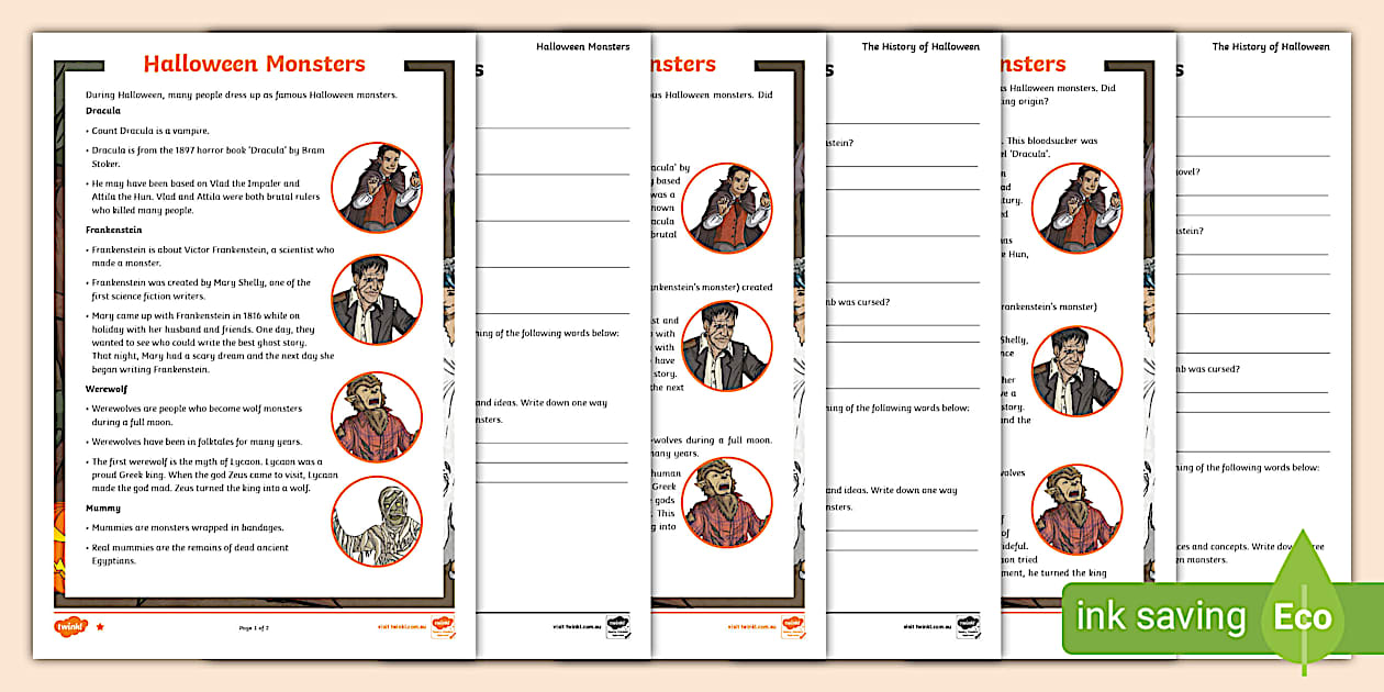 Halloween Monsters Differentiated Comprehension Sheets