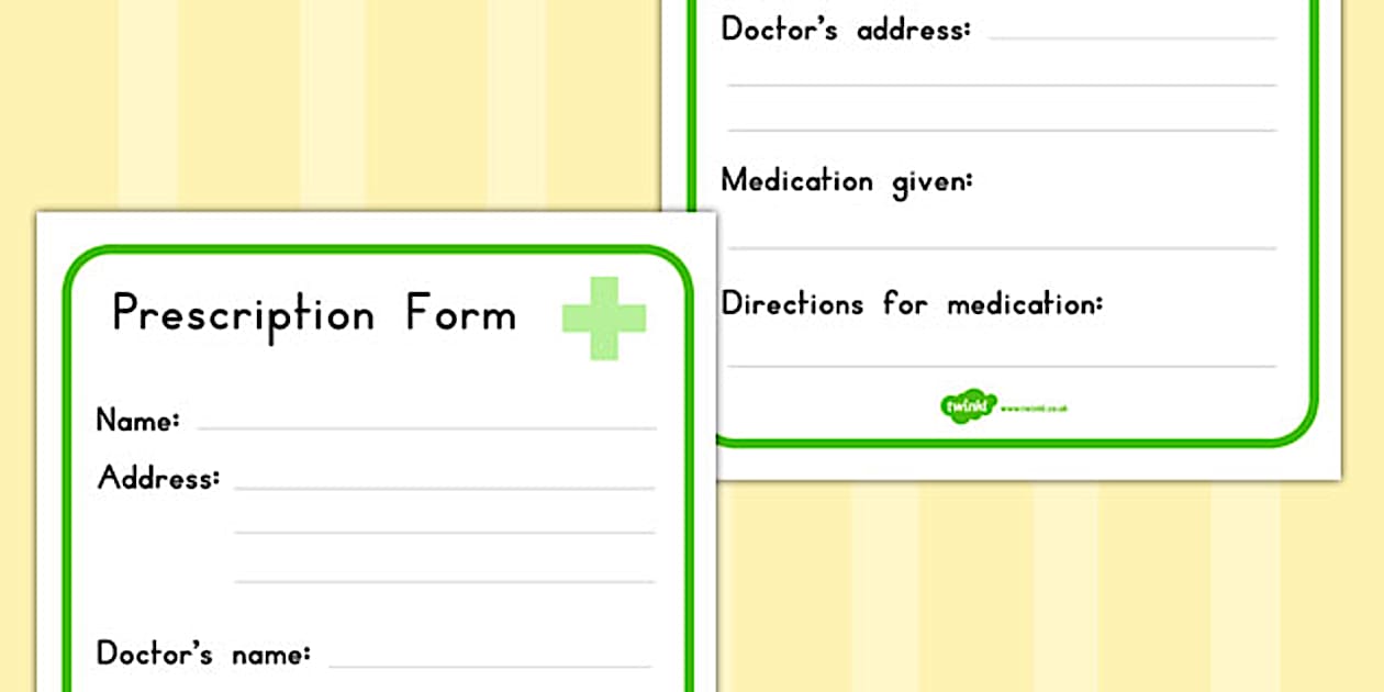 Pharmacy Role Play Prescription Form (teacher made) - Twinkl