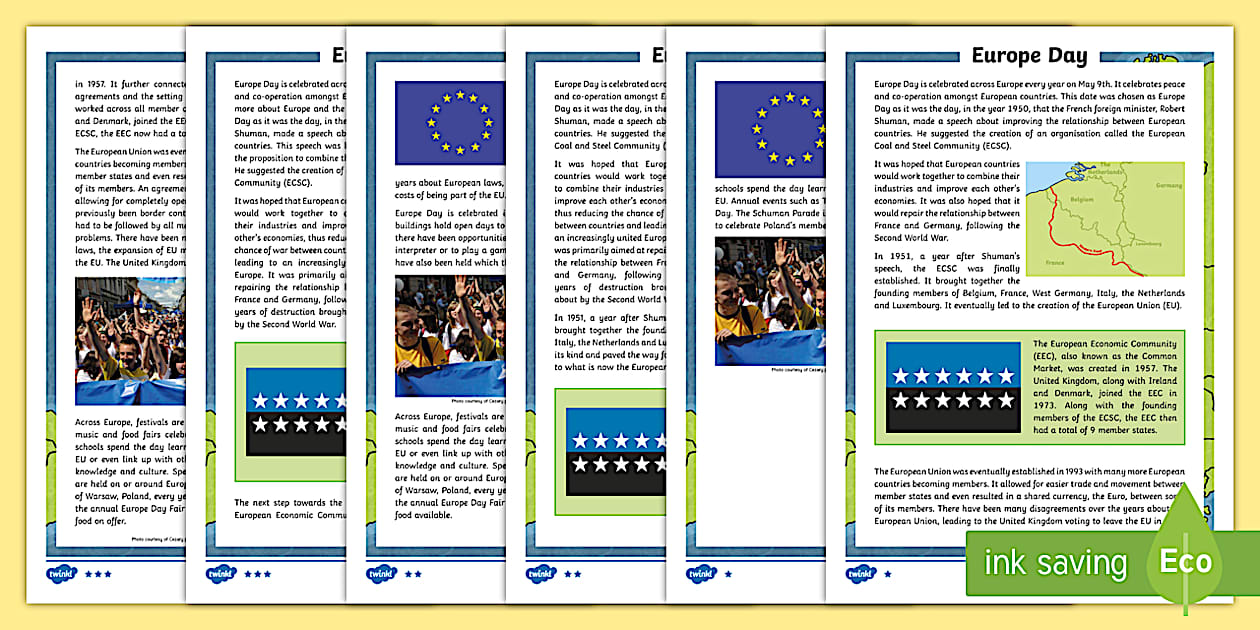 Black and White Europe Day Differentiated Fact File - Twinkl
