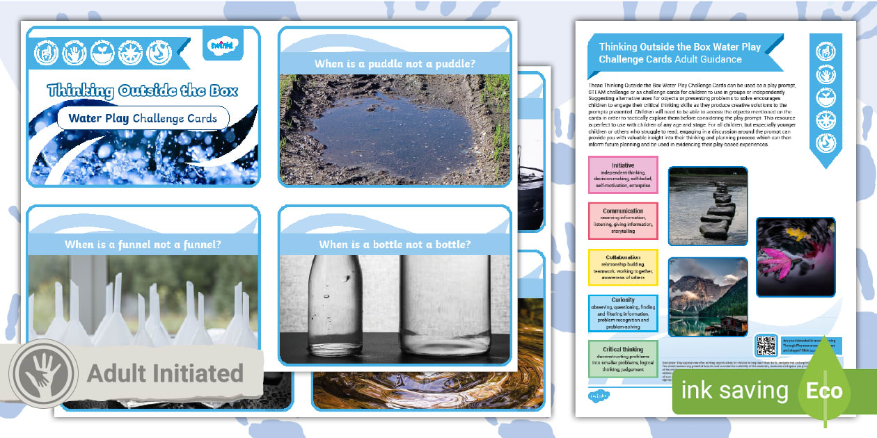 Thinking Outside the Box Water Play Challenge Cards - Twinkl