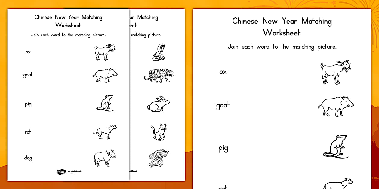 Chinese New Year Name and Picture Matching Worksheet - australia