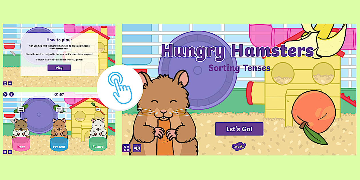 Interactive Grammar Game - Hungry Hamsters - Sorting Tenses