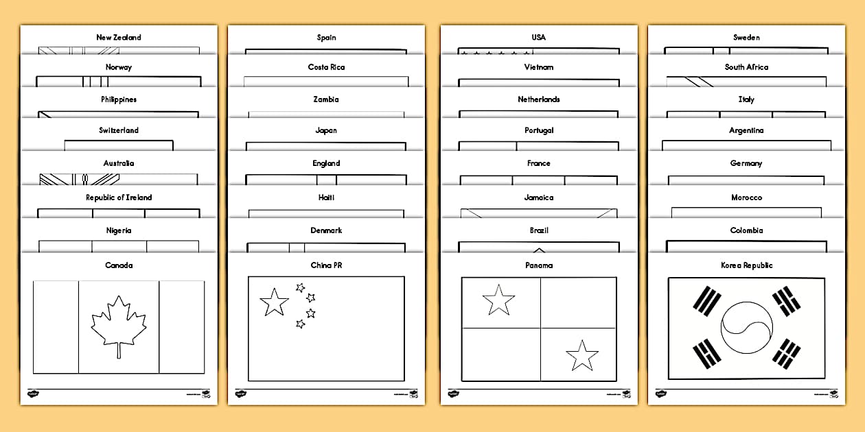 2023 Women's World Cup Flags Coloring Sheets