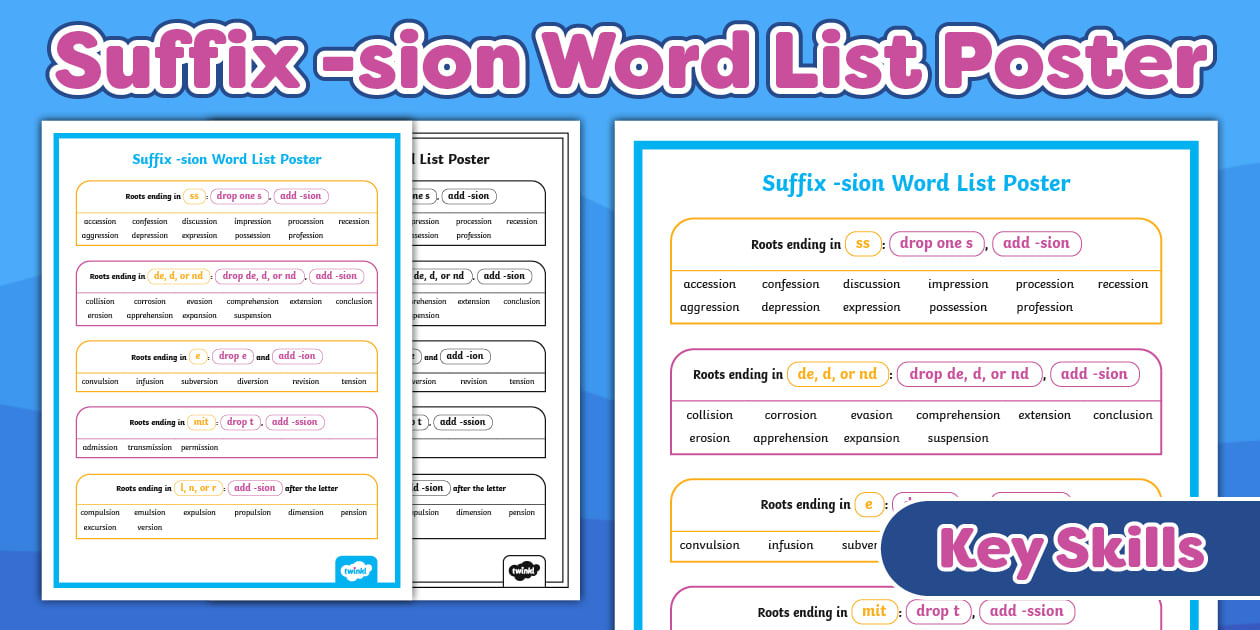 Suffix -sion Word List Poster
