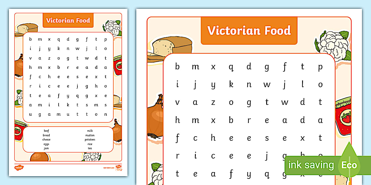 Victorian Food Word Search