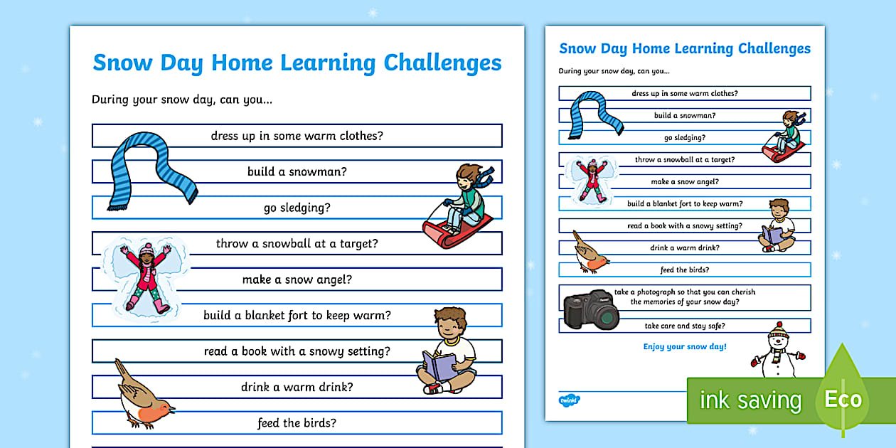 KS1 Snow Day Home Learning Challenges (Teacher-Made)