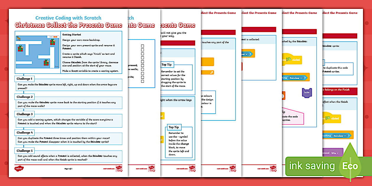 KS2 Christmas Collect the Presents Scratch Worksheet -Twinkl