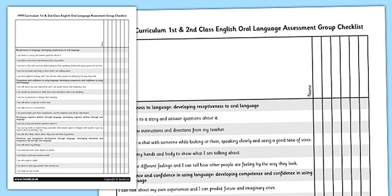 1999 Curriculum 1st & 2nd Class English Oral Language Assessment Group