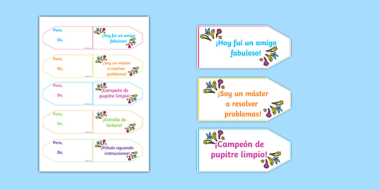 Achievement Praise Phrase Reward Tags Spanish - Twinkl