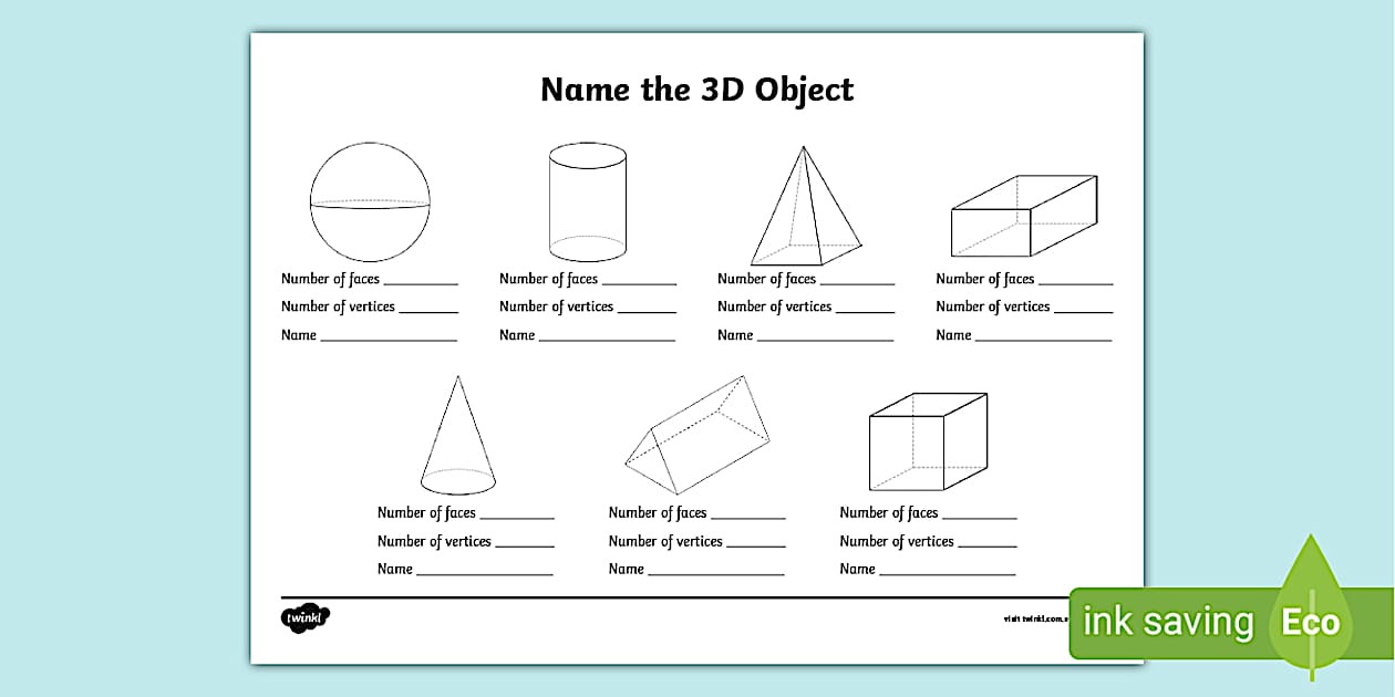 Name the 3D Object Worksheet 1 (teacher made) - Twinkl