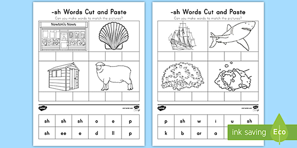 -sh Digraphs Cut and Paste Worksheet (teacher made) - Twinkl
