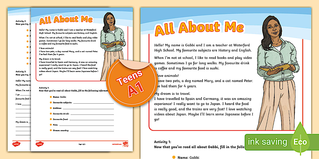 ESL Back to School: All About Me [Teens, A1] - Twinkl