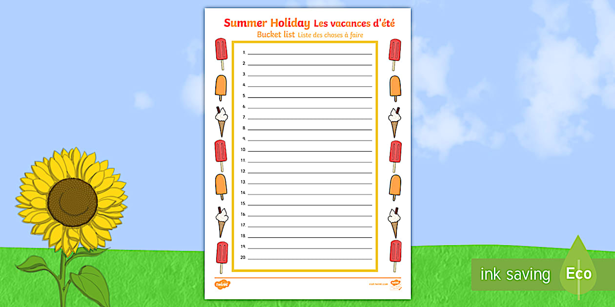 Summer Holiday Bucket List English/French - Summer Holiday Bucket List