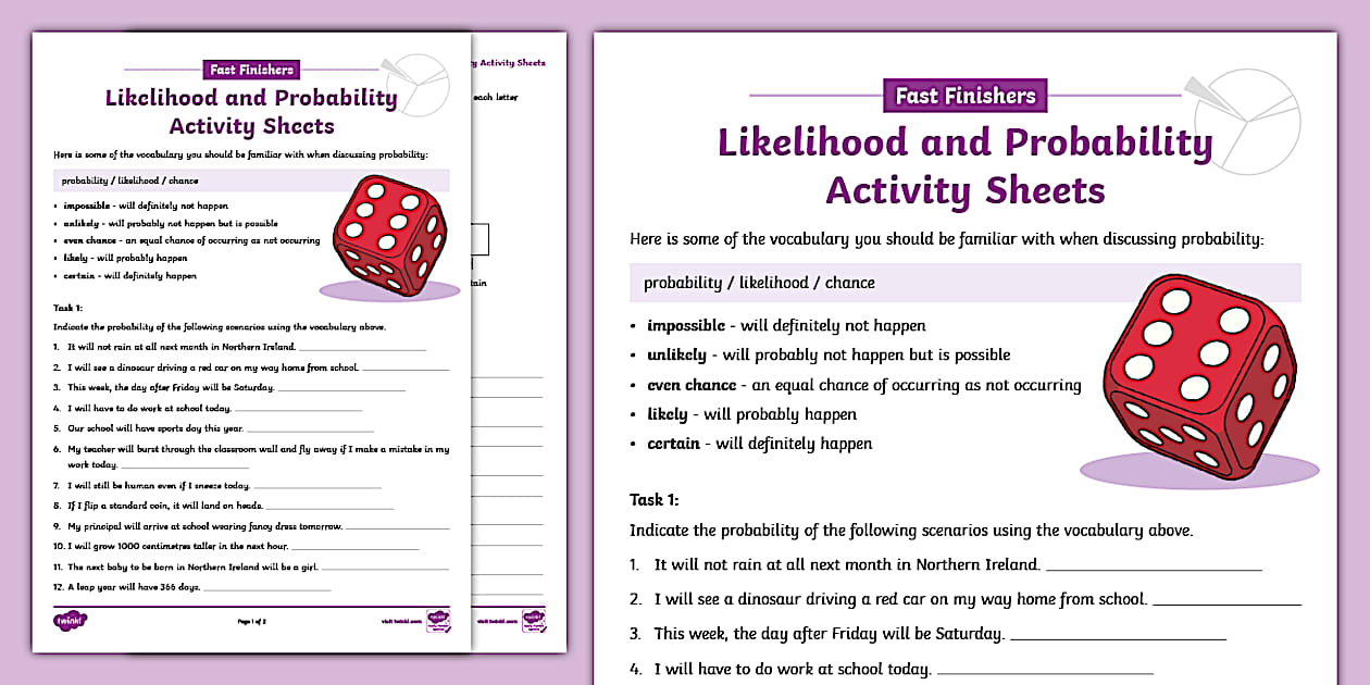 Fast Finishers Likelihood and Probability Activity Sheets