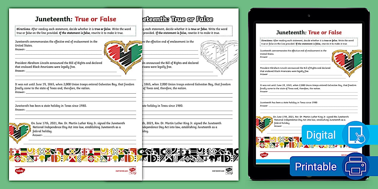 Questions About Juneteenth for 6th-8th Grade | Twinkl USA