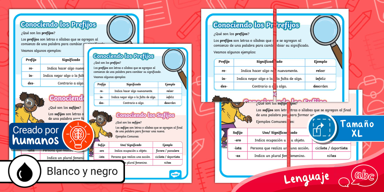afiche | prefijos | sufijos | lenguaje | 3º | escritura