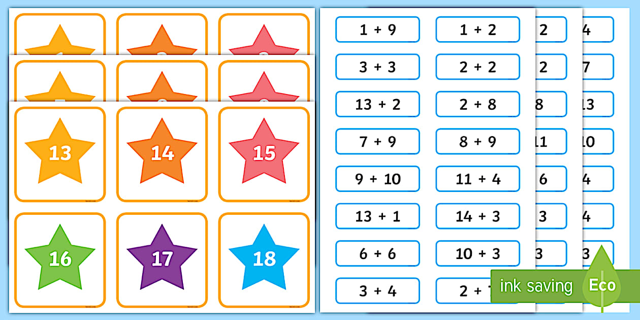 Calculations to 20 Matching Activity Stars - Twinkl