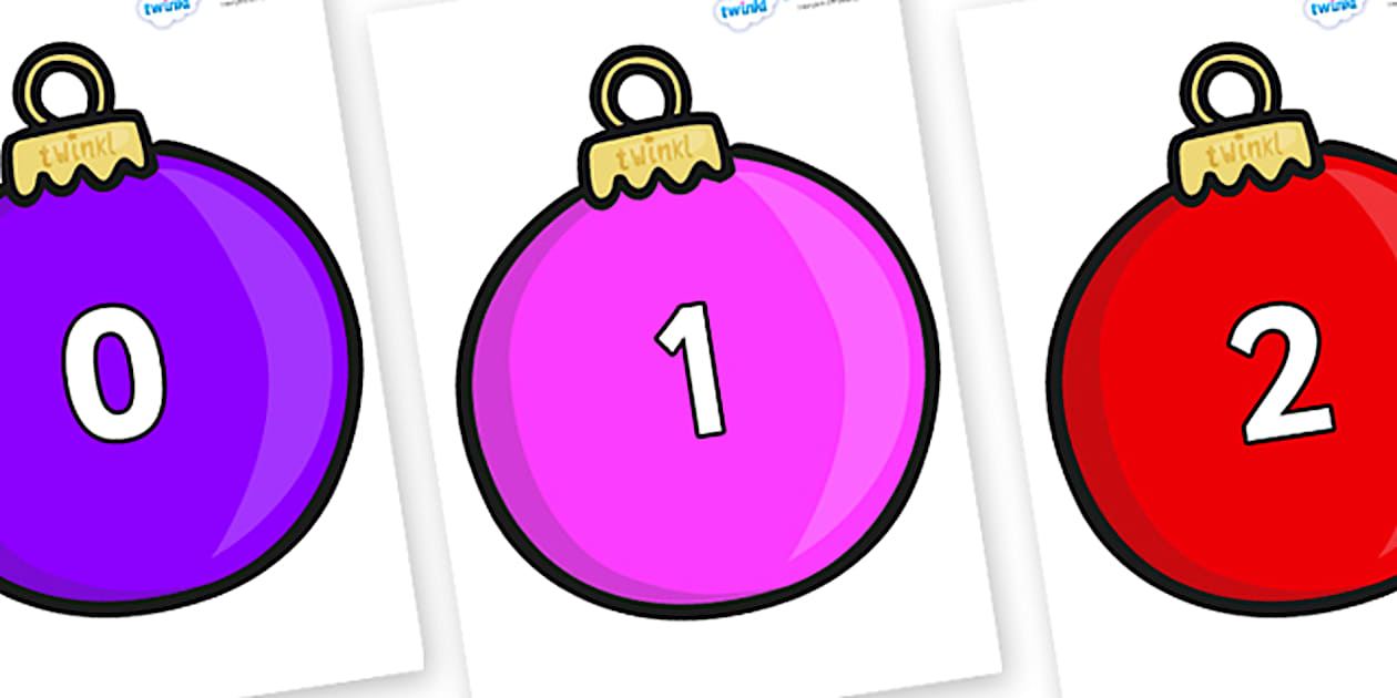 Numbers 0-50 on Baubles (Plain) (teacher made) - Twinkl