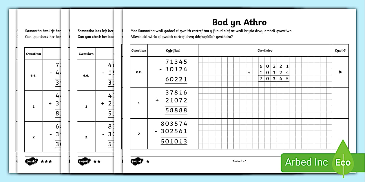 Taflen Weithgaredd Gwirio Atebion 6 Digid (Teacher-Made)