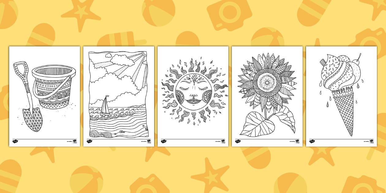 Summer mindfulness colouring pages | Easy to print | Twinkl