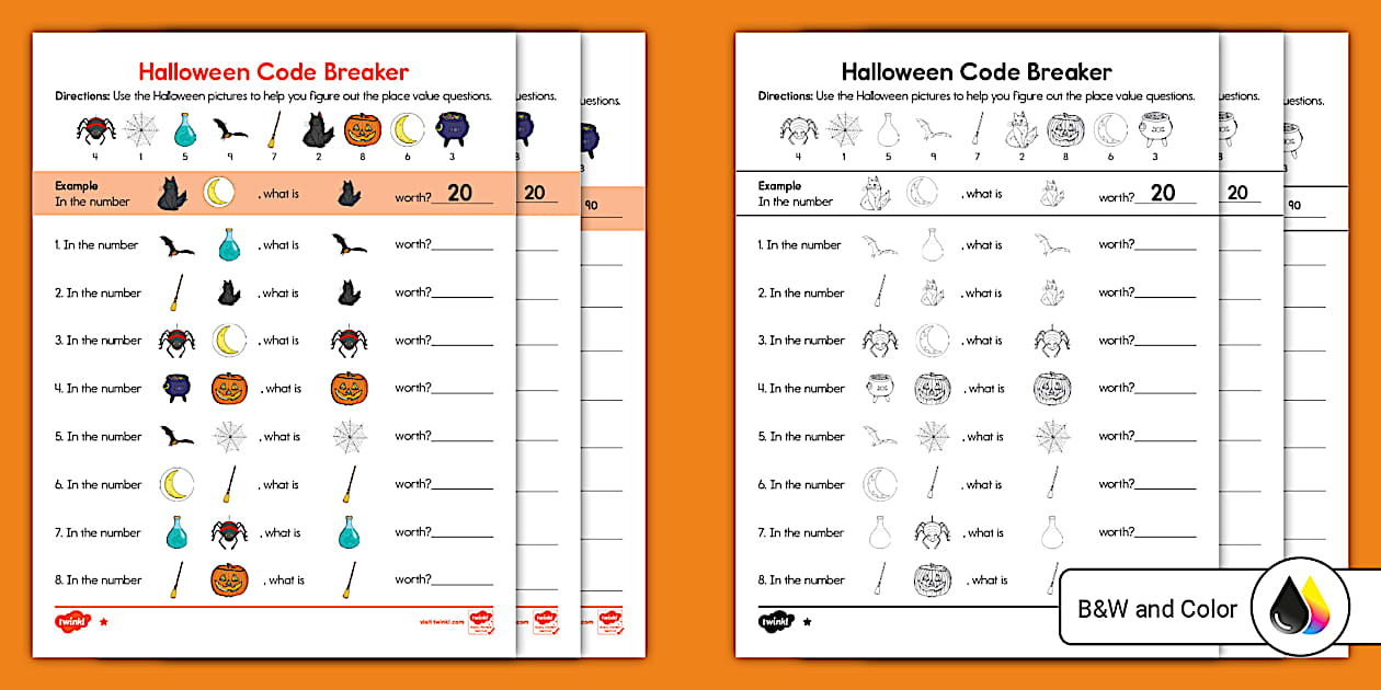Halloween Math: Place Value Code Breaking Activity Sheets