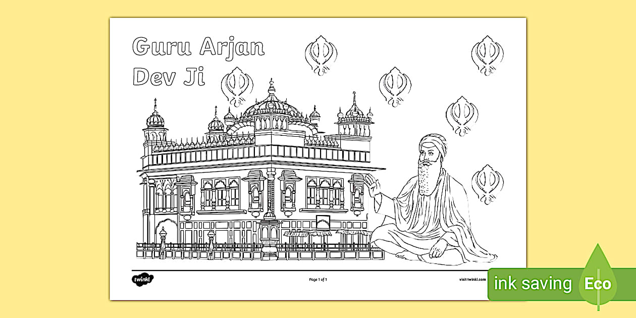 KS2 Guru Arjan Dev Ji Colouring Sheet (teacher made)