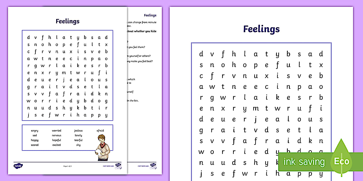 Feelings Word Search Printable and Worksheet - Twinkl