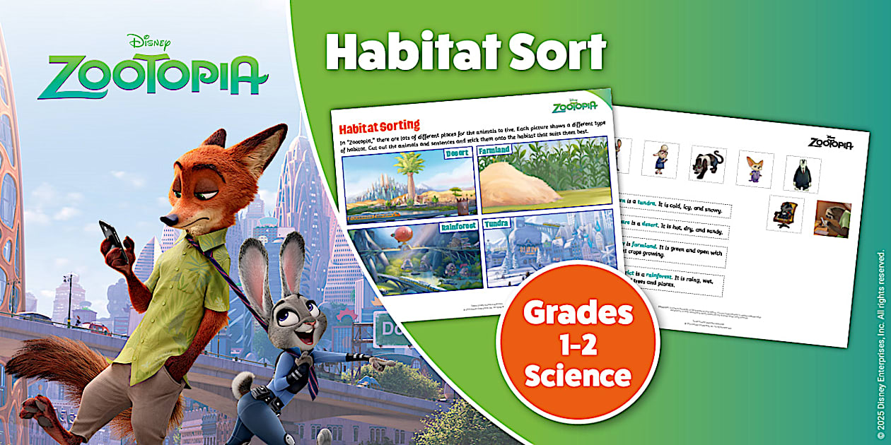 Zootopia: Habitat Cut and Stick Sorting Activity