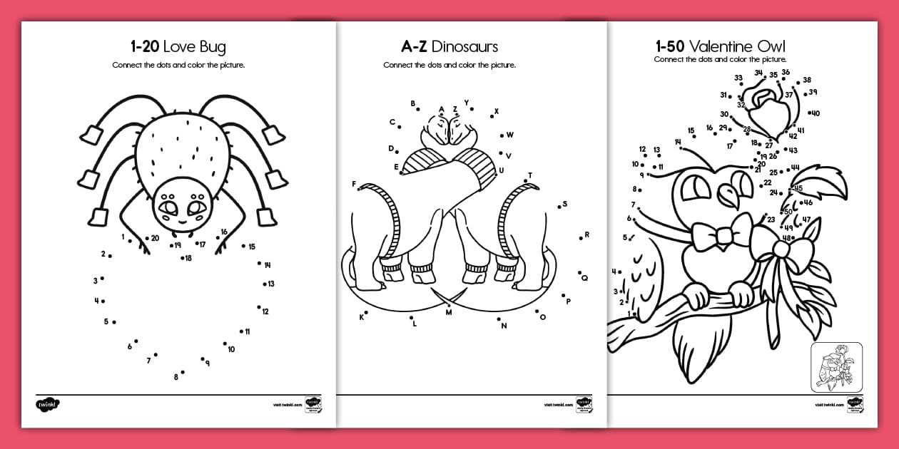 Valentine's Day Dot to Dot Worksheets (l'enseignant a fait)