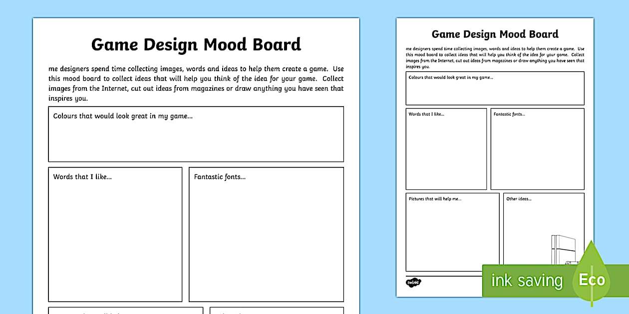Editable Game Design Mood Board Worksheet - Twinkl