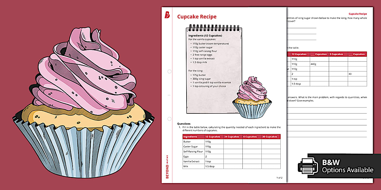 Cupcake Recipe Worksheet / Worksheet (teacher made) - Twinkl