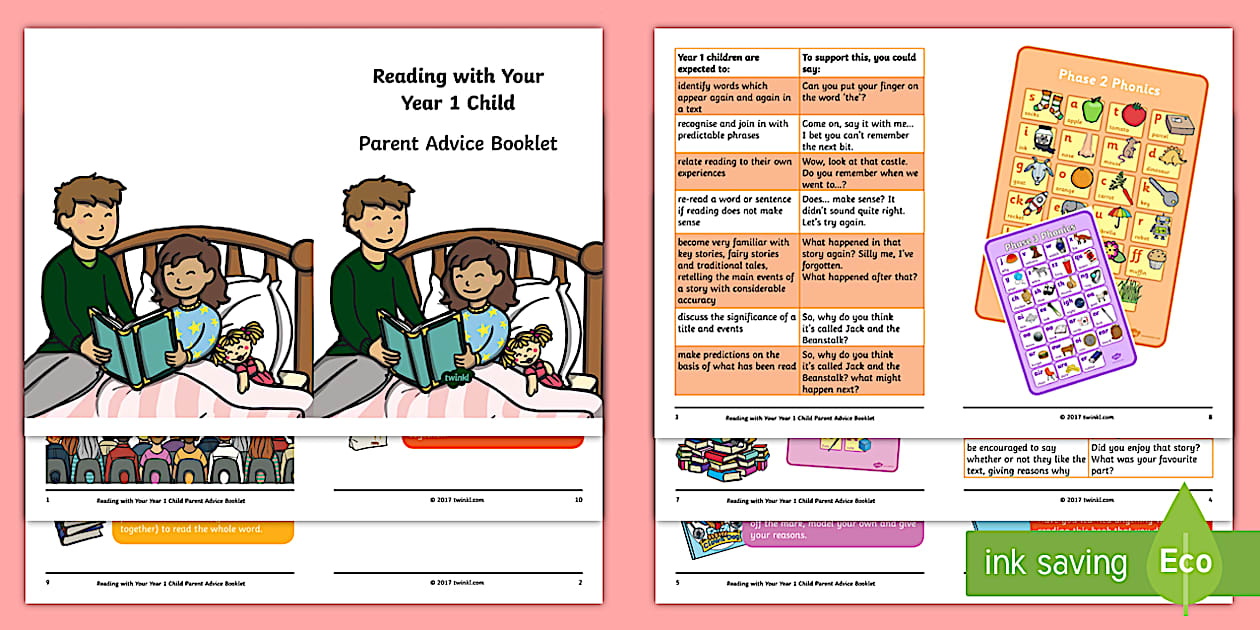 Editable Year 1 Reading with Your Child Parent Advice Booklet