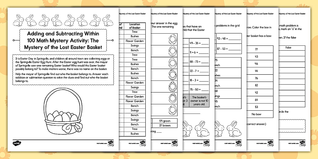 2nd Grade Easter Adding and Subtracting Within 100 Mystery