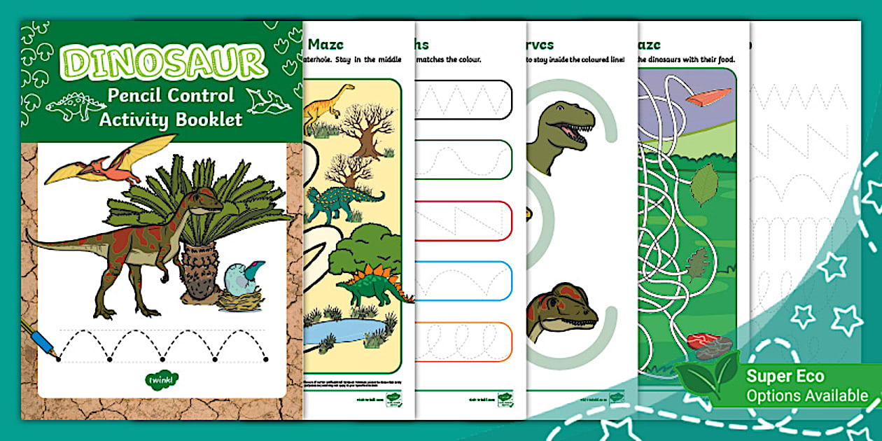 Dinosaur-Themed Pencil Control A4 Activity Booklet - Twinkl