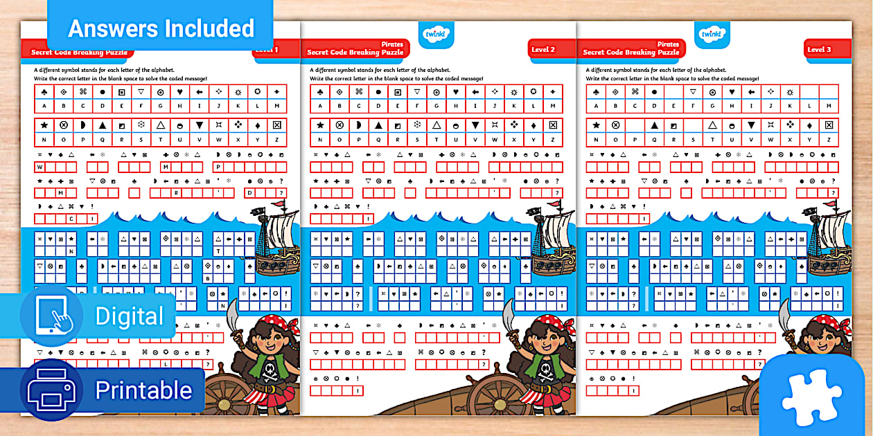 Pirate Themed Fun Secret Code Breaking Puzzle - AL - Twinkl