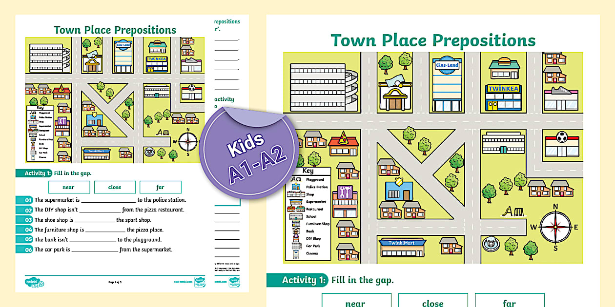 ESL Near, Close, Far Worksheet [Kids, A1-A2] (teacher made)