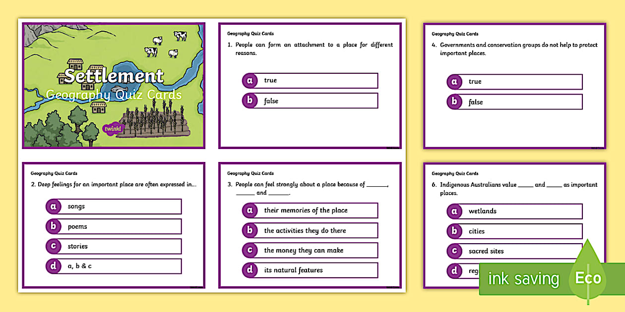 Year 3 AC Geography Settlement Quiz Cards