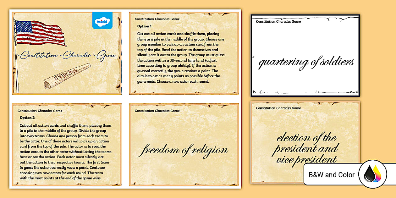 Eighth Grade Constitution Charades Game (teacher made)