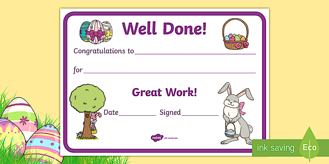 Easter Certificates Easter Bunny Certificate (Teacher-Made)