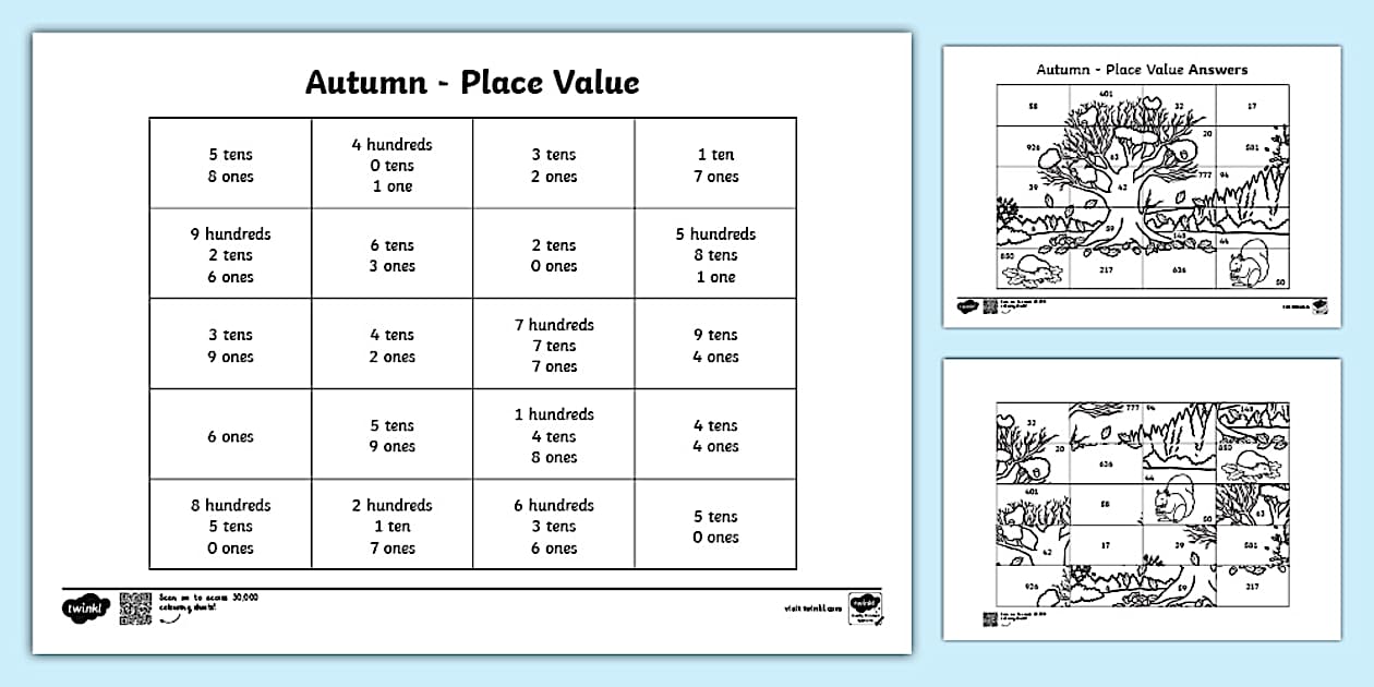 Editable Autumn-Themed Place Value Colouring Assessment Sheet