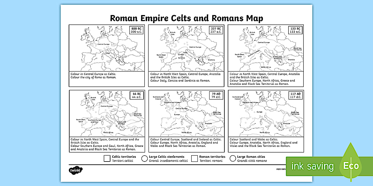 Editable Roman Empire Celts and Romans Map Worksheet