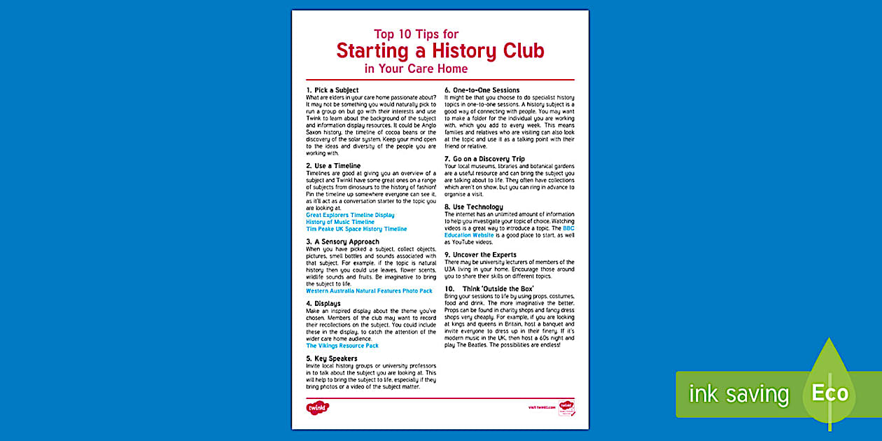 Starting a History Club Top Tips (teacher made) - Twinkl
